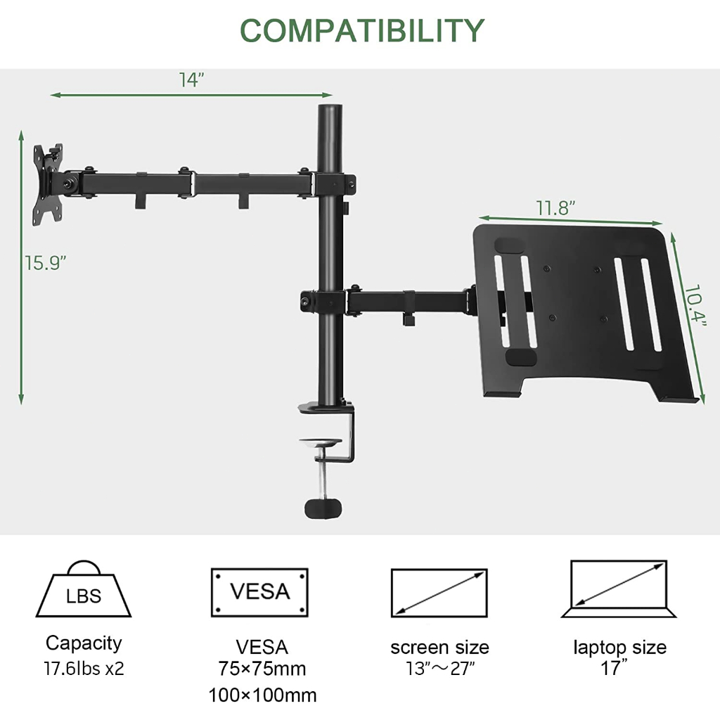 Meewoo Aluminum Height Adjustable Desktop Arm Monitor Holder Plus ...