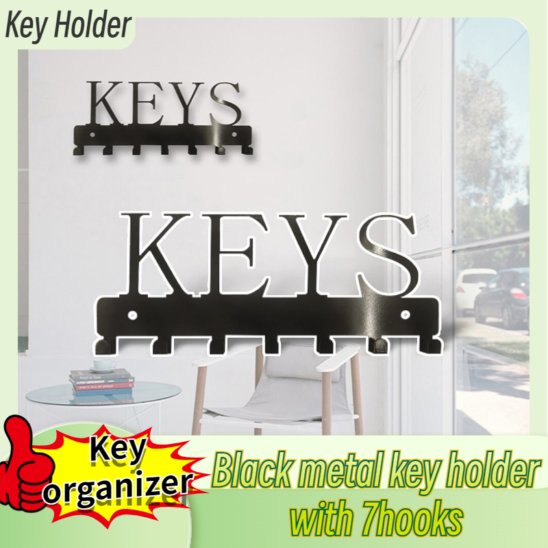 7Hooks Black Hanger Key Metal Rack Organizer Decorative Wall Mounted ...