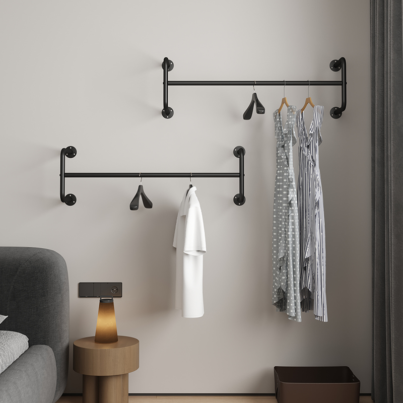 ATTICLIVING - Wall Mounted Clothes Hanging Organizer Rack Black Hanger ...