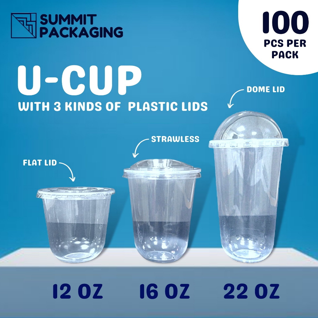 [100pcs] U-CUP Plastic PP Milk Tea Cup 12oz / 16oz / 22oz( Flat Lid ...
