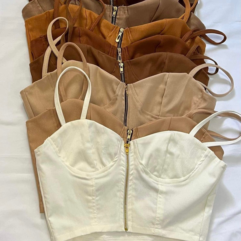 SALE BUSTIER ZIPPER CROP TOP HQ WOVEN FABRIC | Shopee Philippines