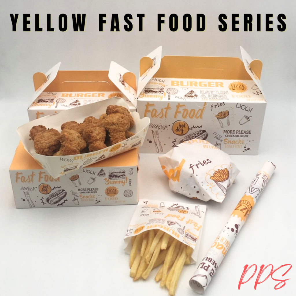 Yellow Fast Food Series Fried Chicken Box with & w/o Handle/Burger Wrap ...