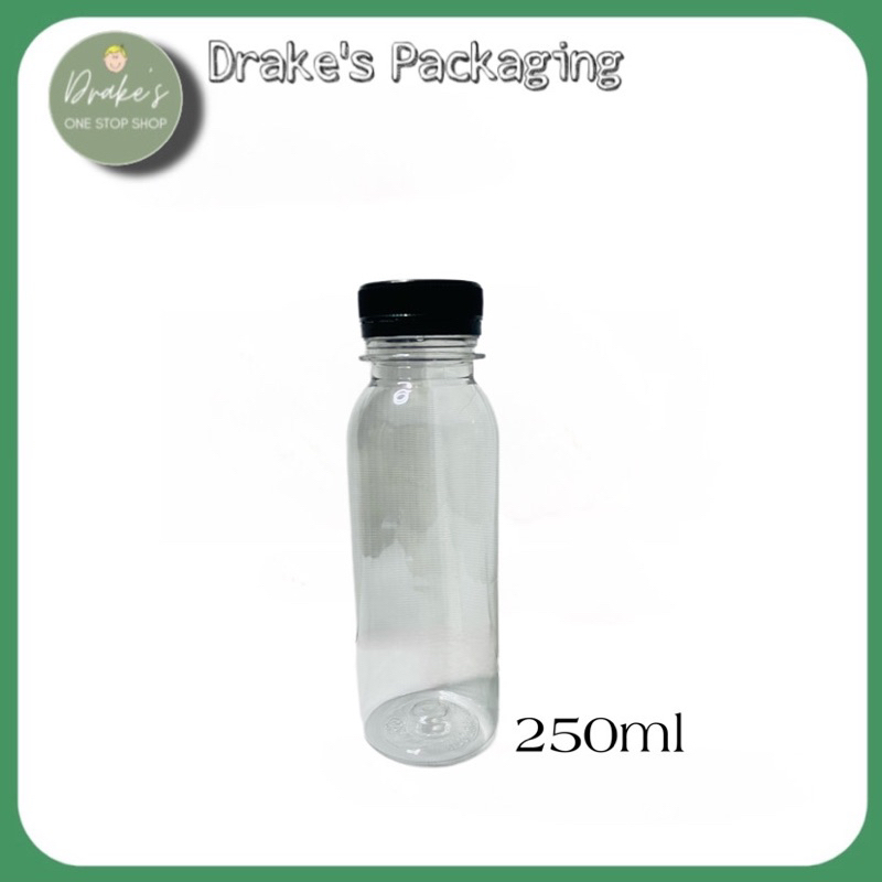 Cylinder Plastic Bottle with Black Cap 200ml | 250ml | 300ml | 350ml | 500ml available sizes ...