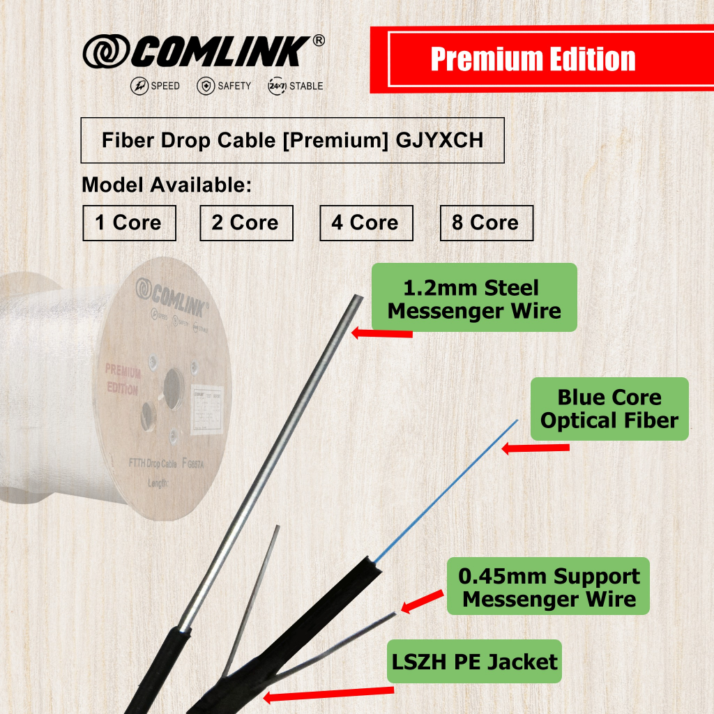 COMLINK GJYXCH 1F(2KM) Fiber Drop Cable Galvanized (Premium) Fiber ...