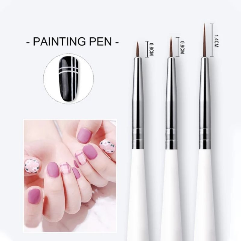 3Pcs Acrylic Nail Art Brush Drawing Pen Manicure Tool Set Kit Nail ...