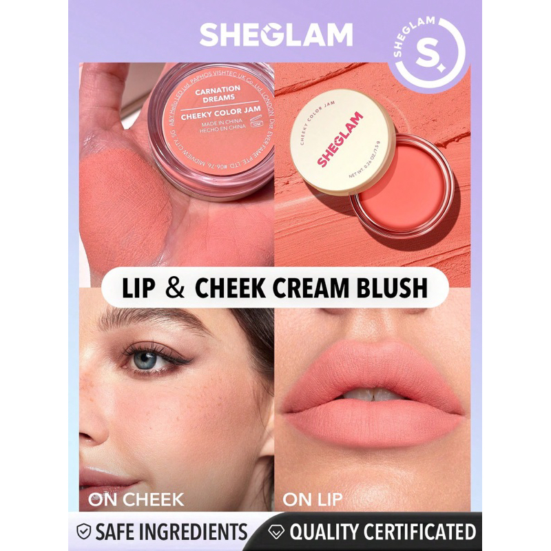 SHEGLAM Cheeky Color Jam 6 Shades Multi-Use Cream Blush Lip Cream Matte Highly Pigmented Natural ...