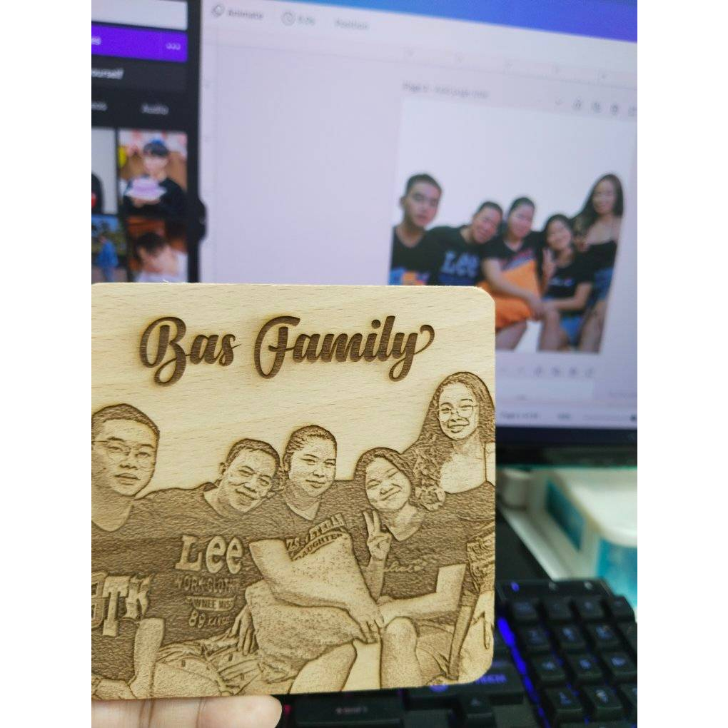 Photo on wood Laser Engraved Wooden Portrait with mini easel stand ...