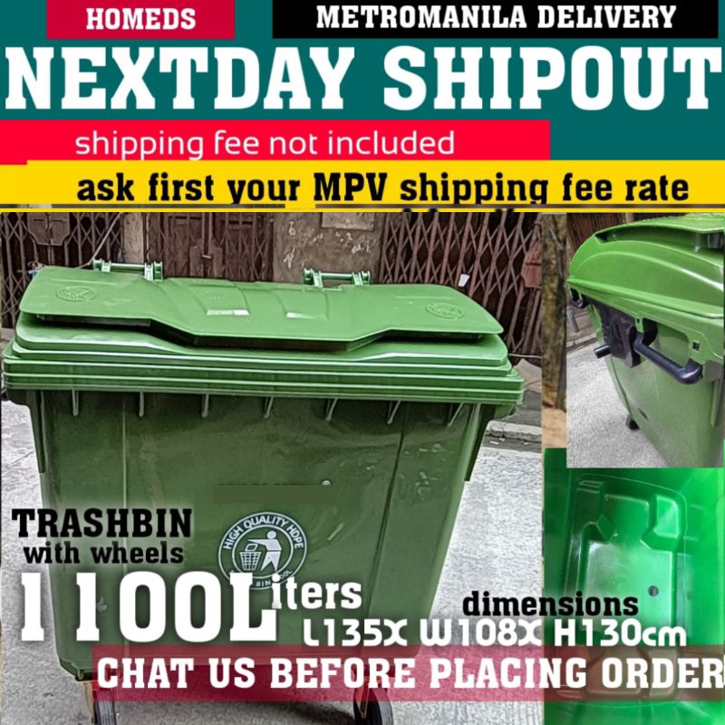 KINGSIZE 1100liter trashbin with wheels basurahan metromanila | Shopee ...