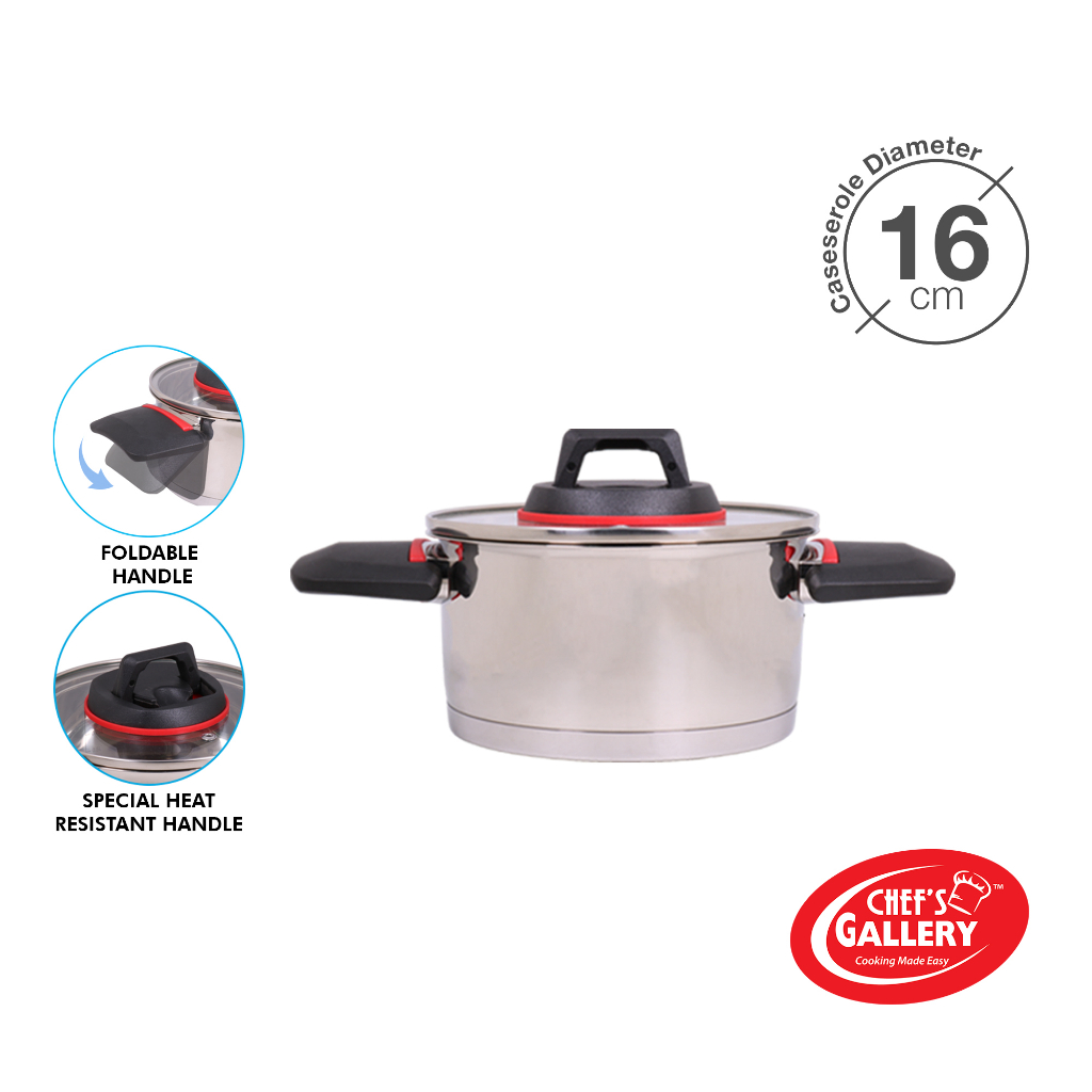 Chef's Gallery Stainless Steel Casserole With Lid 16cm/20cm/24cm ...