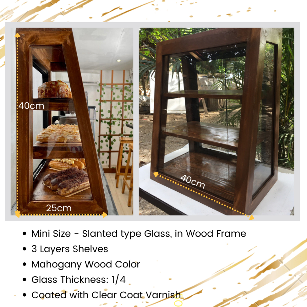 SLIM#1 L40cmxW25cmx40cmH Wooden Glass Display Cabinet for Pastry Baked ...