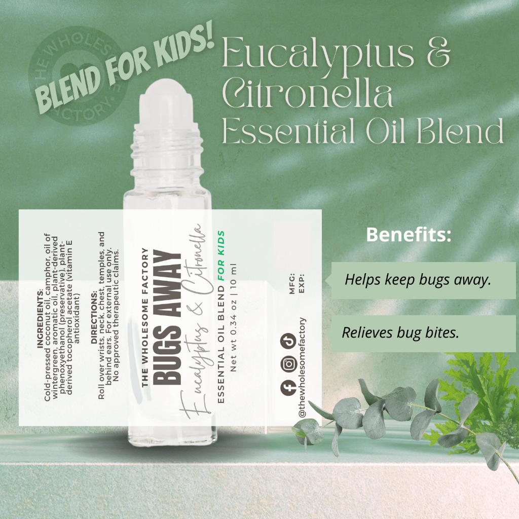 Essential Oil Roller Blend for Kids 10ml - Eucalyptus & Citronella (Bugs Away)/Aromatherapy ...