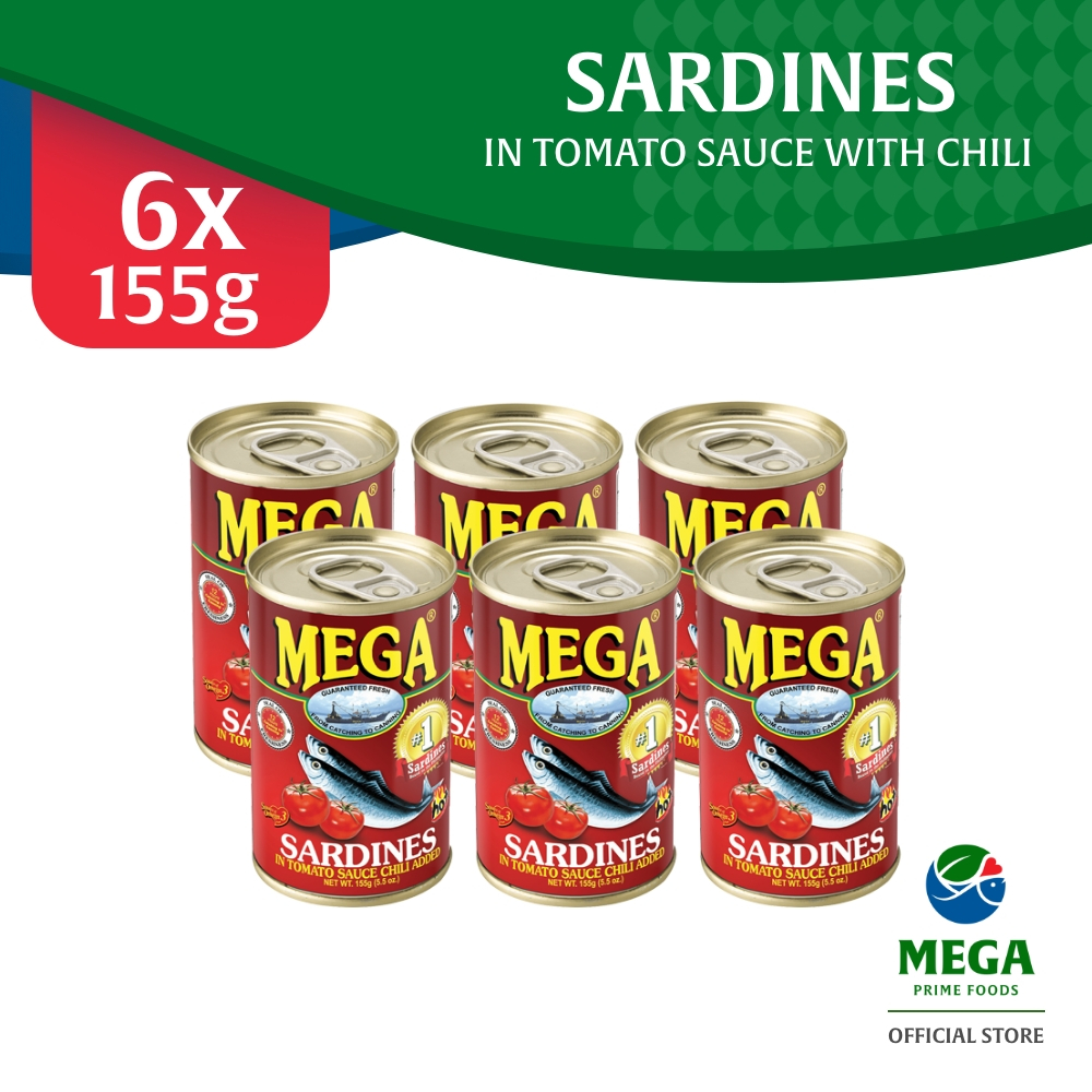 MEGA Sardines in Tomato Sauce with Chili 155G By 6's | Shopee Philippines