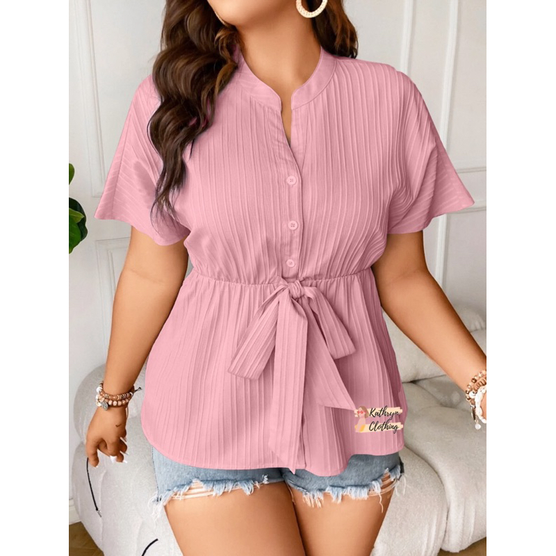 Kathryn PLUS SIZE Batwing Sleeve Knot Front Blouse 31165# | Shopee ...