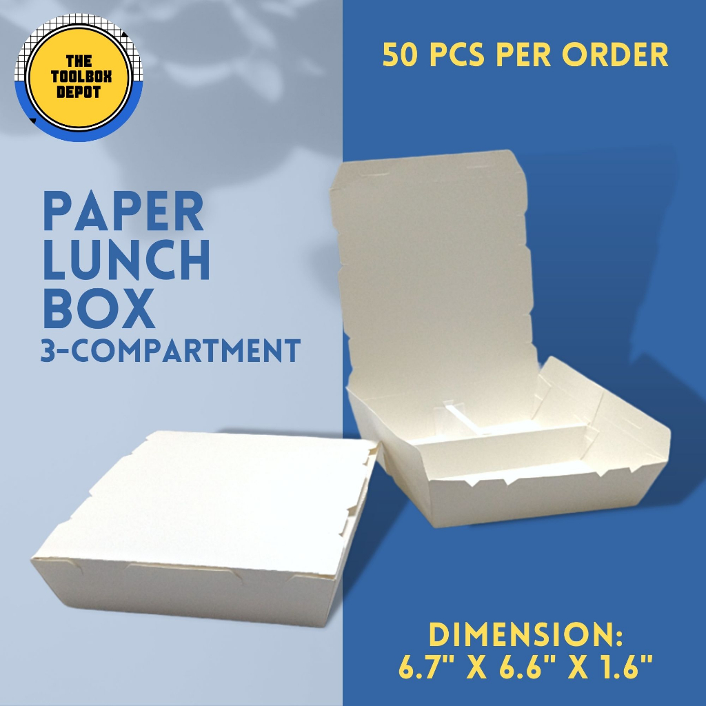 [50 PCS] - 800cc Paper Meal Box 3 Divisions Takeout Box - (White Eco ...