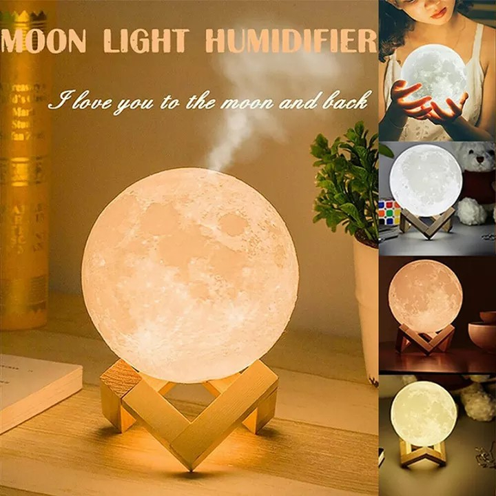3D Moon Lamp 880ml Air Humidifier LED Night Light Aroma Essential Oil ...