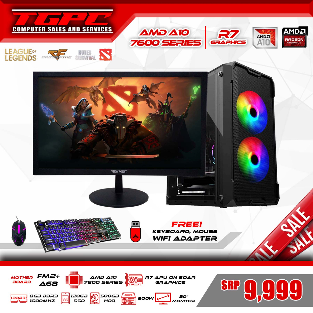 DESKTOP SET AMD A10, A8 7600 Series, 8gb Ram, 120gb ssd, 500gb HDD, R7 Graphics, 20 inches ...