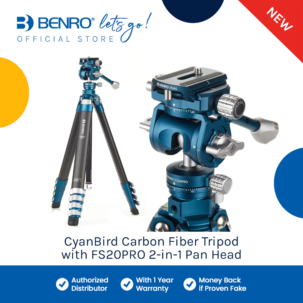 Benro TCBC15FS20PROC CyanBird Carbon Fiber Tripod with FS20PRO 2-in-1 ...