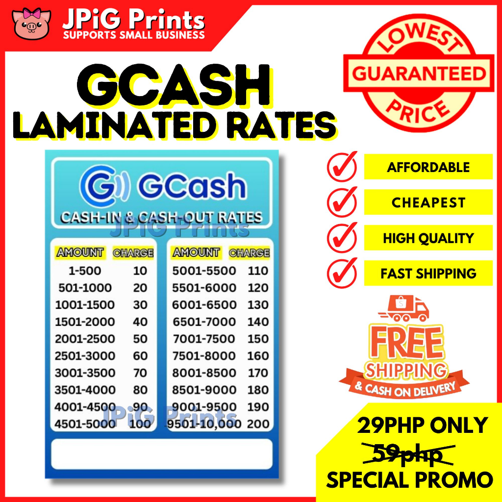 GCASH LAMINATED RATES (add edit fee para customized) LAM | Shopee ...