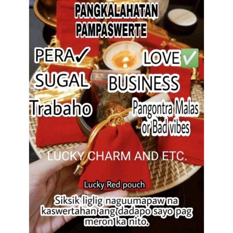 LUCKY CHARM (RED POUCH WITH INCHING COINS, LUCKY H()RSEH@IRS AND LAUREL ...