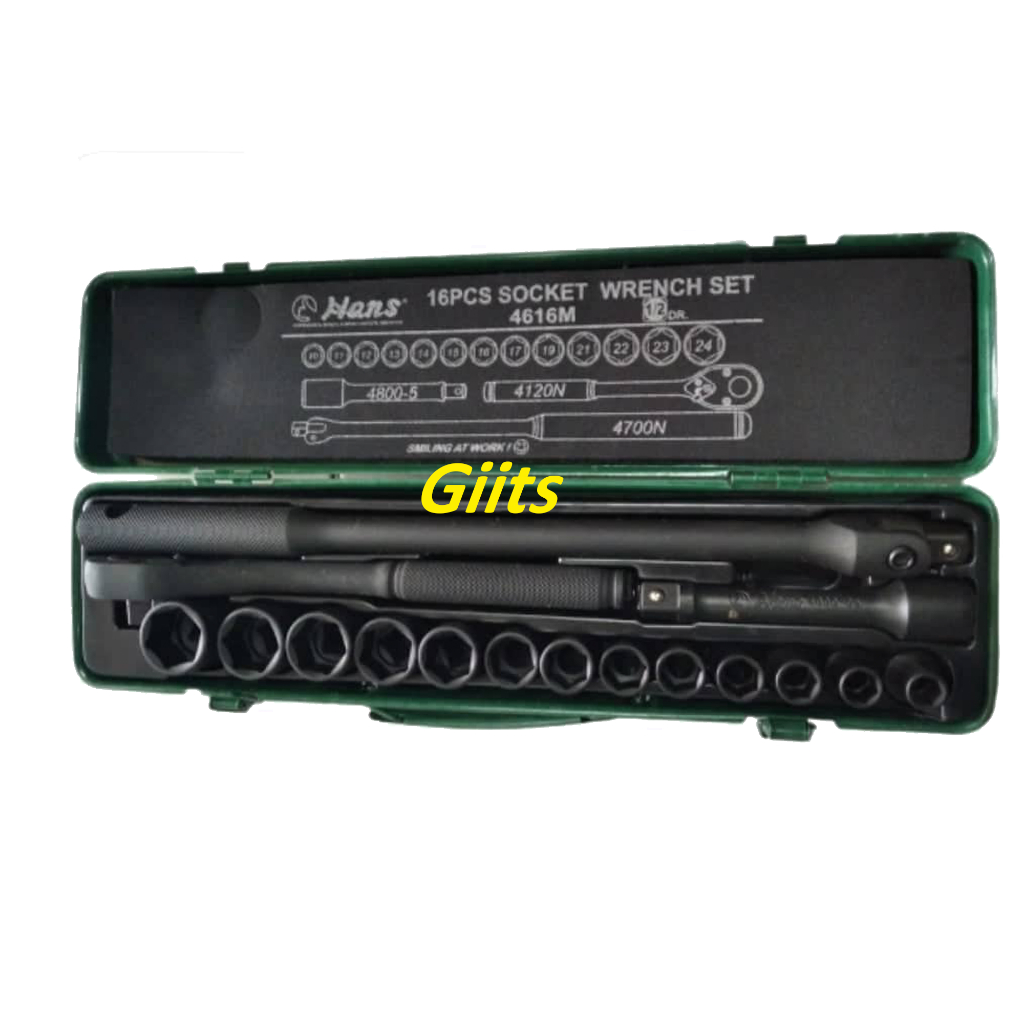 Hans Socket Wrench 1/2" Drive Black 16pcs 10 to 24mm 4616MB | Shopee ...