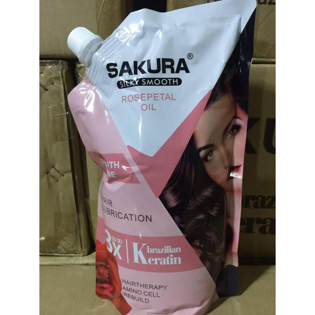 NEW!! SAKURA Silky Smooth Brazilian Keratin Smooth Shine Hair Lubrication 1000ml | Shopee ...