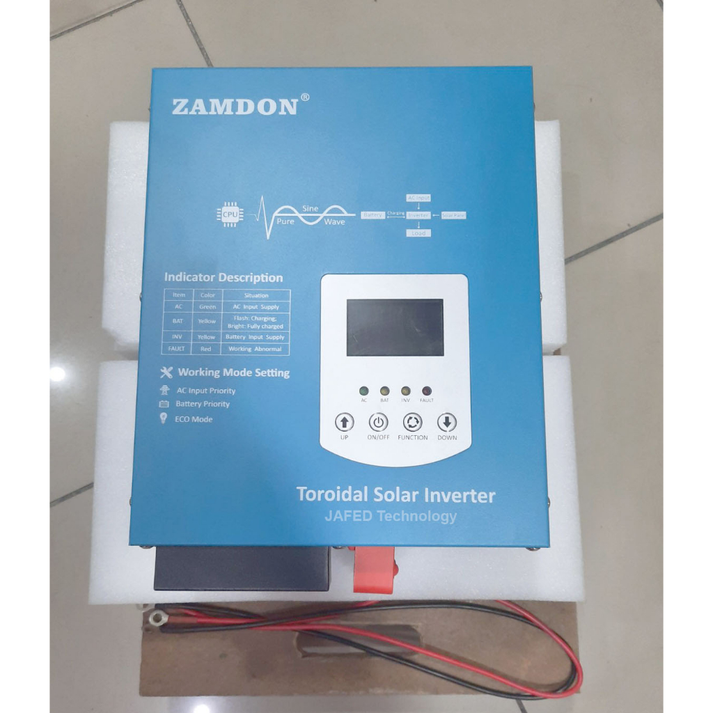 Zamdon Hybrid Offgrid Solar Toroidal Pure Sine Wave Power Inverter 1000W 12V (Wall-mounted ...