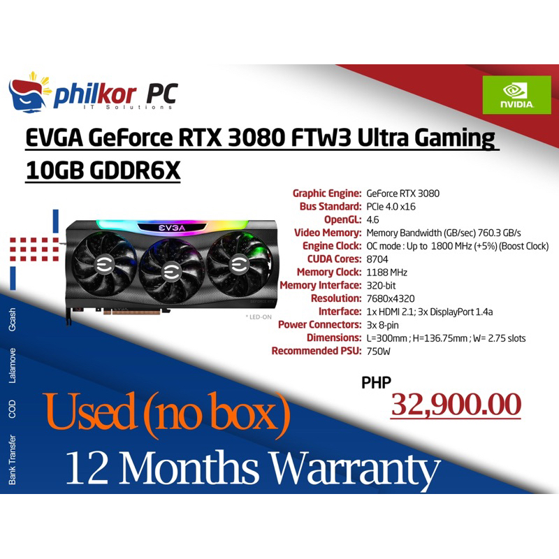 EVGA GeForce RTX 3080 FTW3 (used) 1 Year warranty | Shopee Philippines
