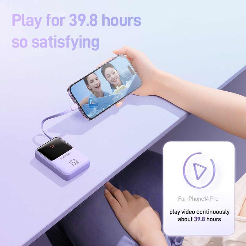 Romoss Pfc10 10000mah Powerbank Fast Charging Built-in Cable 2 Input 3 ...