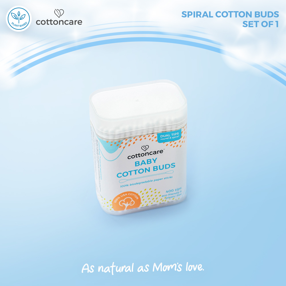 Cottoncare™ (400 Tips) Biodegradable Spiral Baby Cotton Buds Newborn ...