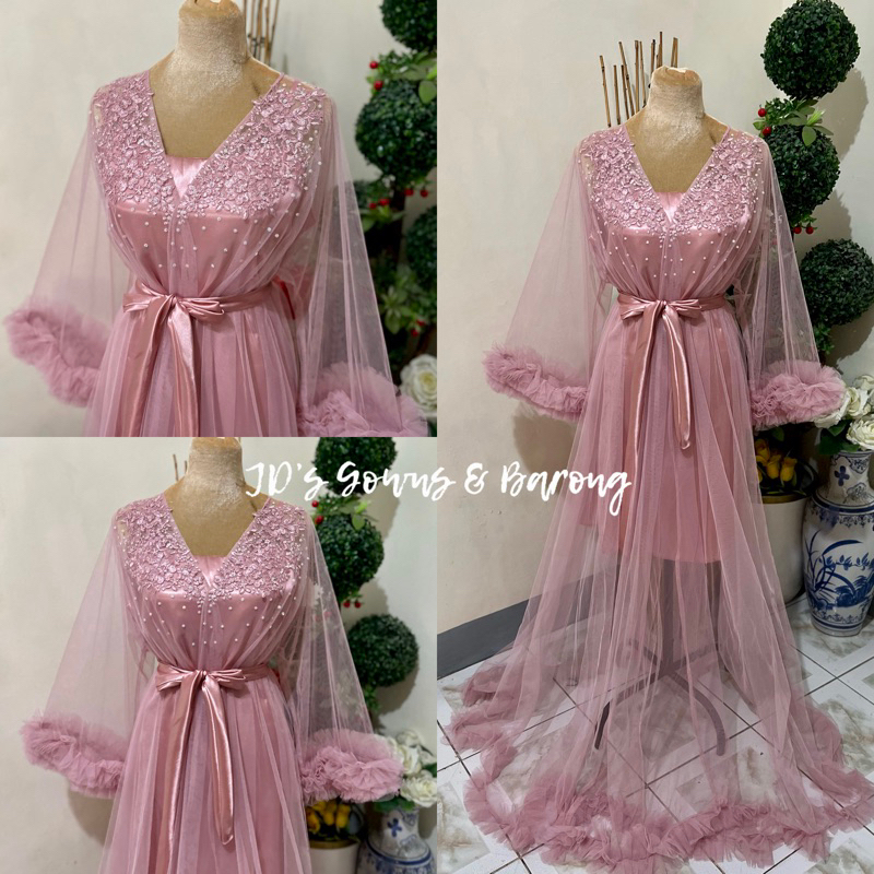 Bridal Robe Softulle fabric raffles style (with inner) | Shopee Philippines