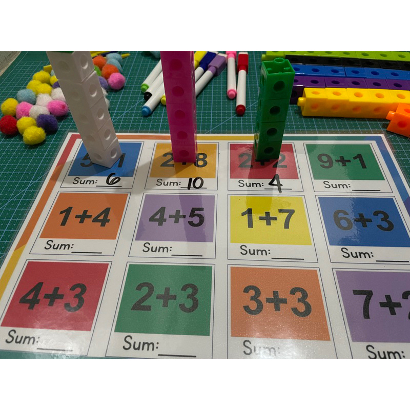 MATH TOWER LAMINATED ACTIVITY WORKSHEET WITH TOWER CUBES AND MARKER ...