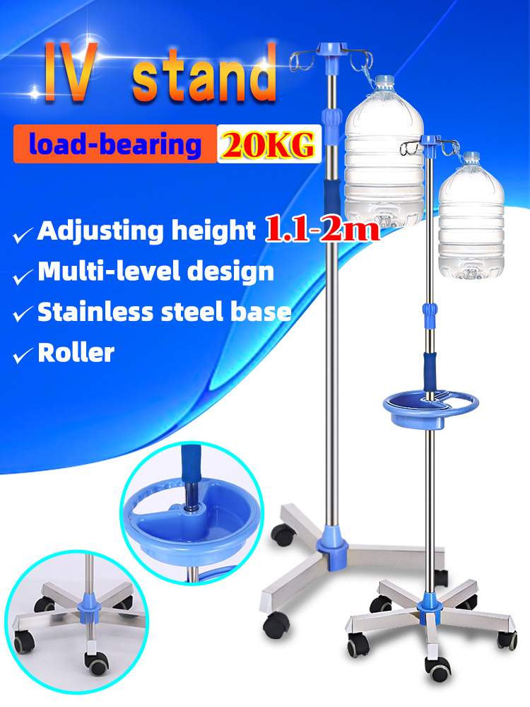 *Stainless steel* IV stand 4 Hooks20KG load capacity movable iv stand ...