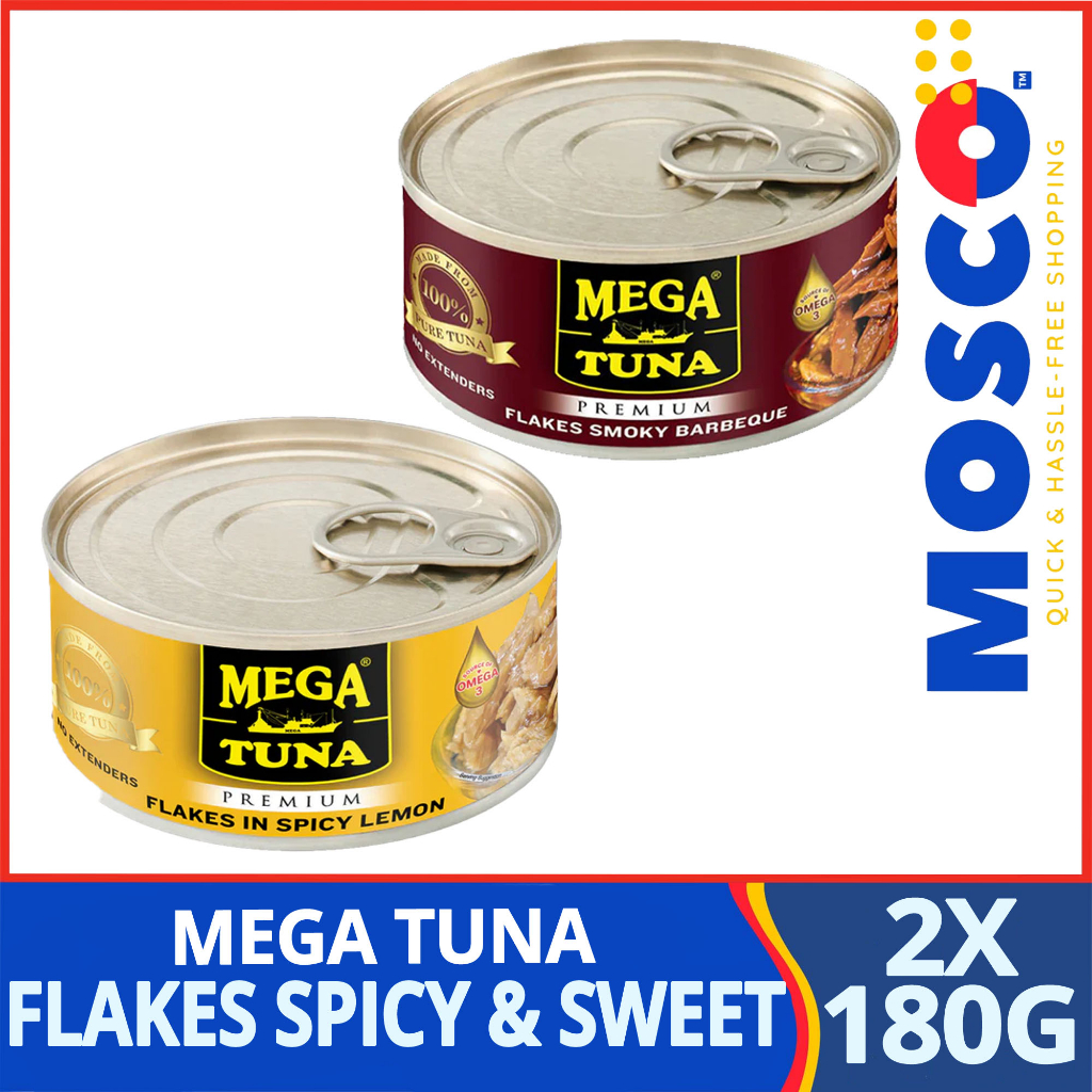 Mega Tuna Flakes Spicy Lemon 180g & Smokey Barbeque 180g | Shopee ...