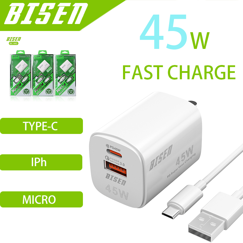 BISEN BC-945 45W PD Fast + QC3.0 Smart Fast Charging Charger Adaptor ...