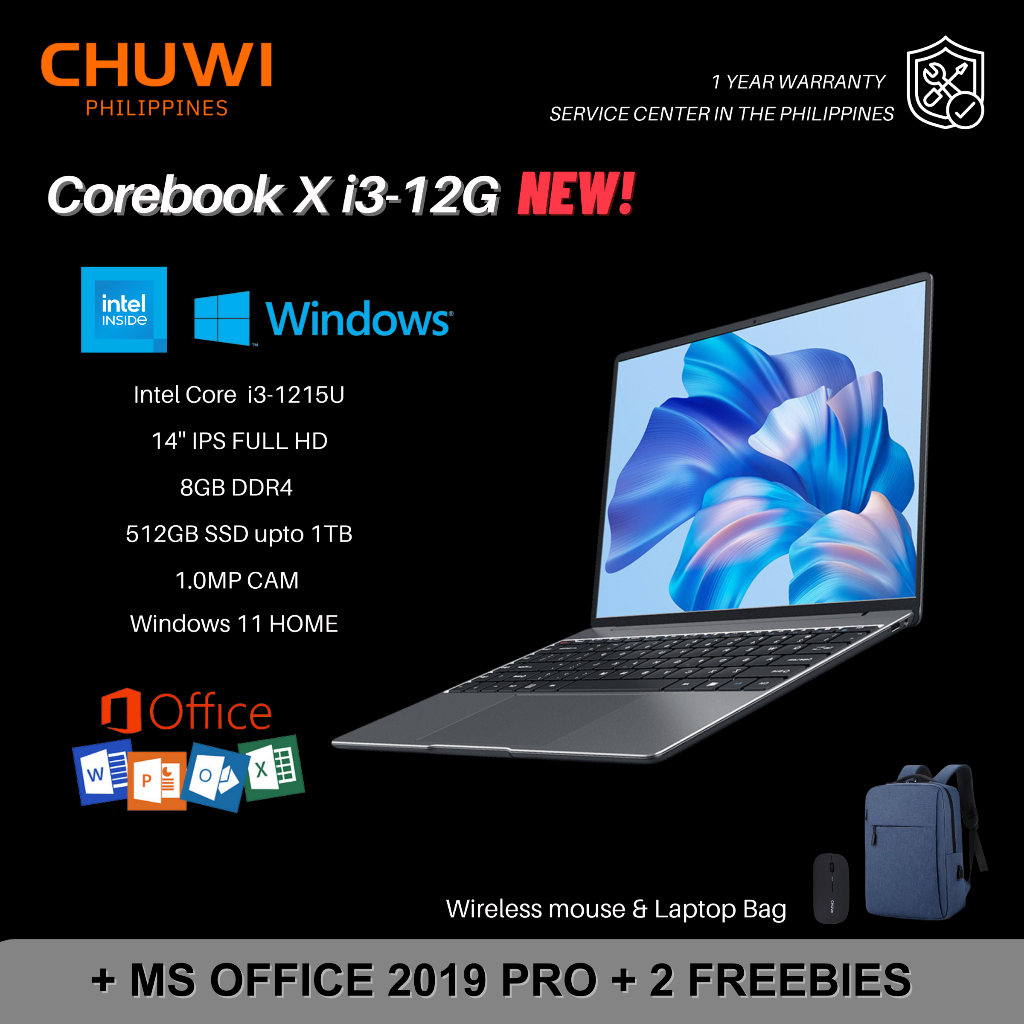 Chuwi Corebook X i3-12G | 14'' Laptop 2K| Windows 11 Home | Shopee Philippines