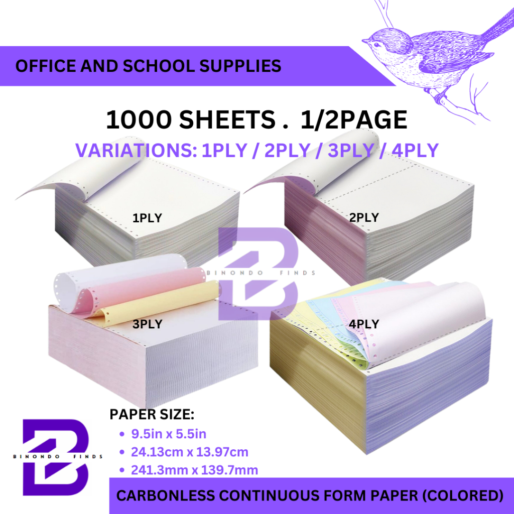 9.5in x 5.5in Carbonless Continuous Form Paper in 1Ply/ 2Ply/ 3Ply ...