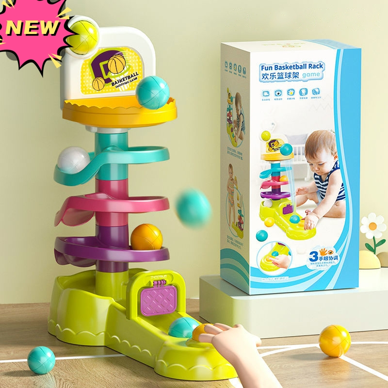 kids press catapult desktop basketball toy set rail sliding ball toy ...