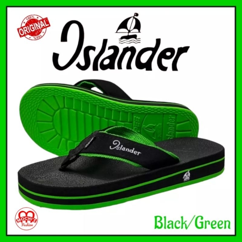 Islander Men's 'Black/Green' Original Round Toe Non-Slip soles slippers ...