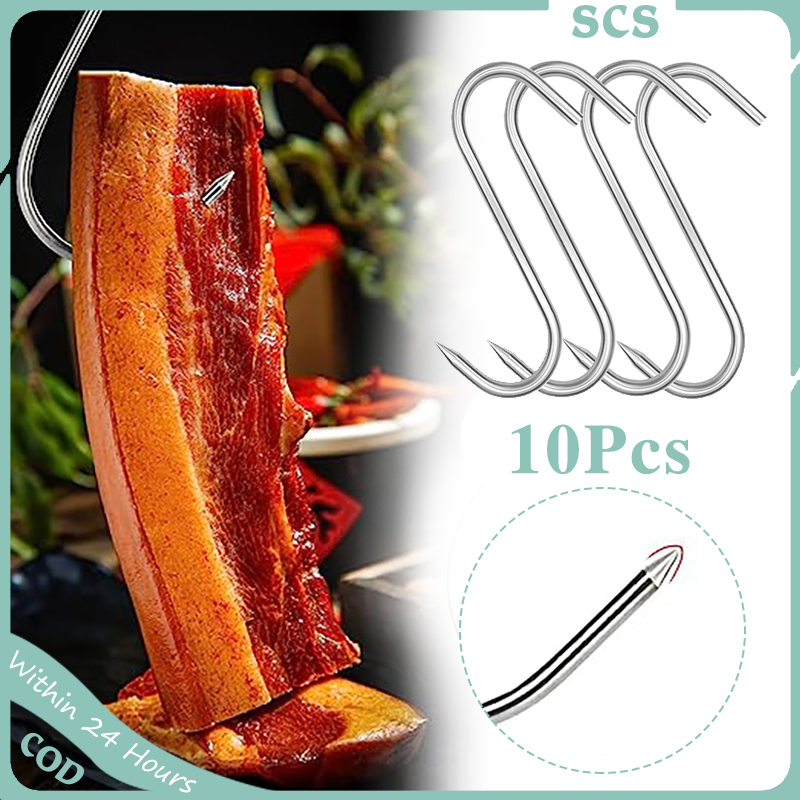 10pcs Meat Hooks Stainless Steel Butcher Hook Hanging Drying Grill Hook ...