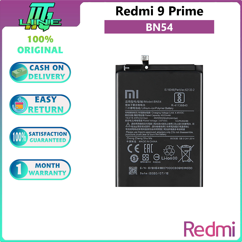 Original Redmi 9 Prime Battery BN54 5020mAh Capacity | Shopee Philippines