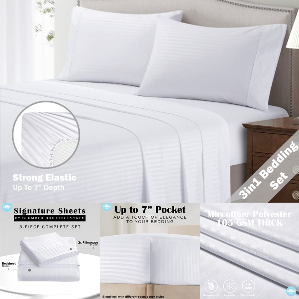Slumber Box 3 in 1 Bed Sheet Set Bedsheets (1 Fitted Sheet + 2 ...