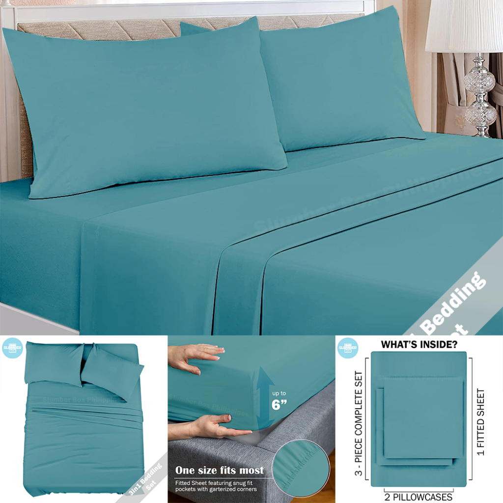 Slumber Box 3 in 1 Bed Sheet Set Bedsheets (1 Fitted Sheet + 2 ...