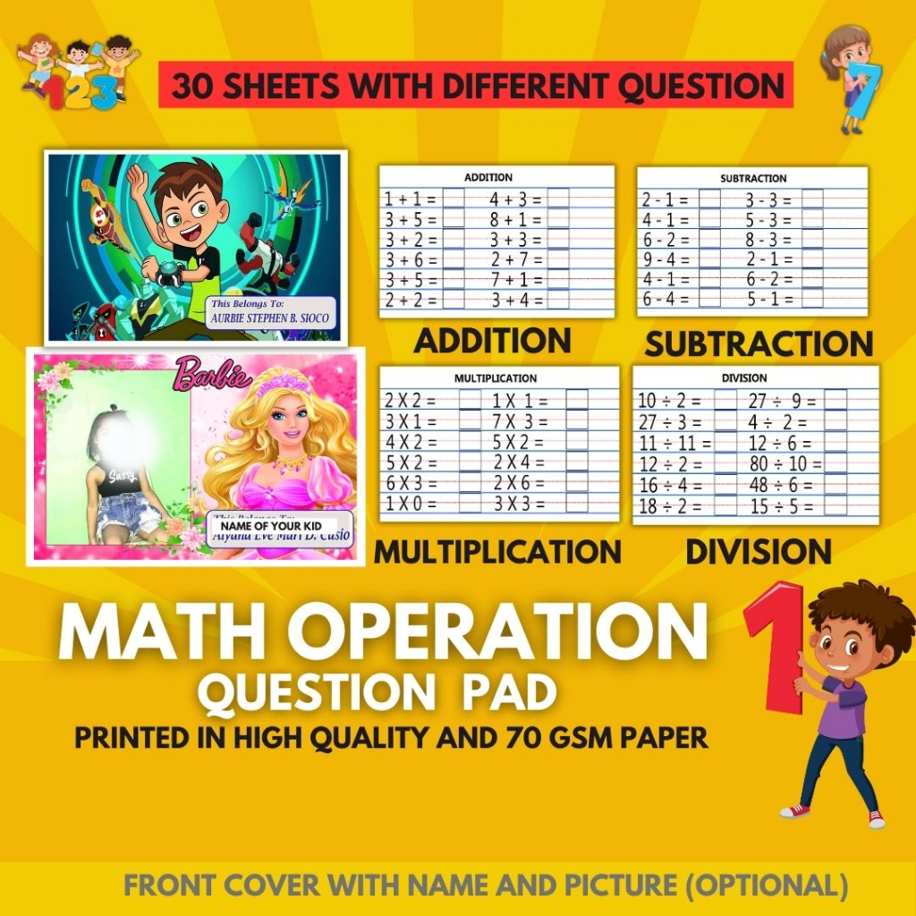 MATH OPERATION QUESTIONS (30 SHEETS NA IBA-IBA ANG PROBLEMS EVERY SHEET ...