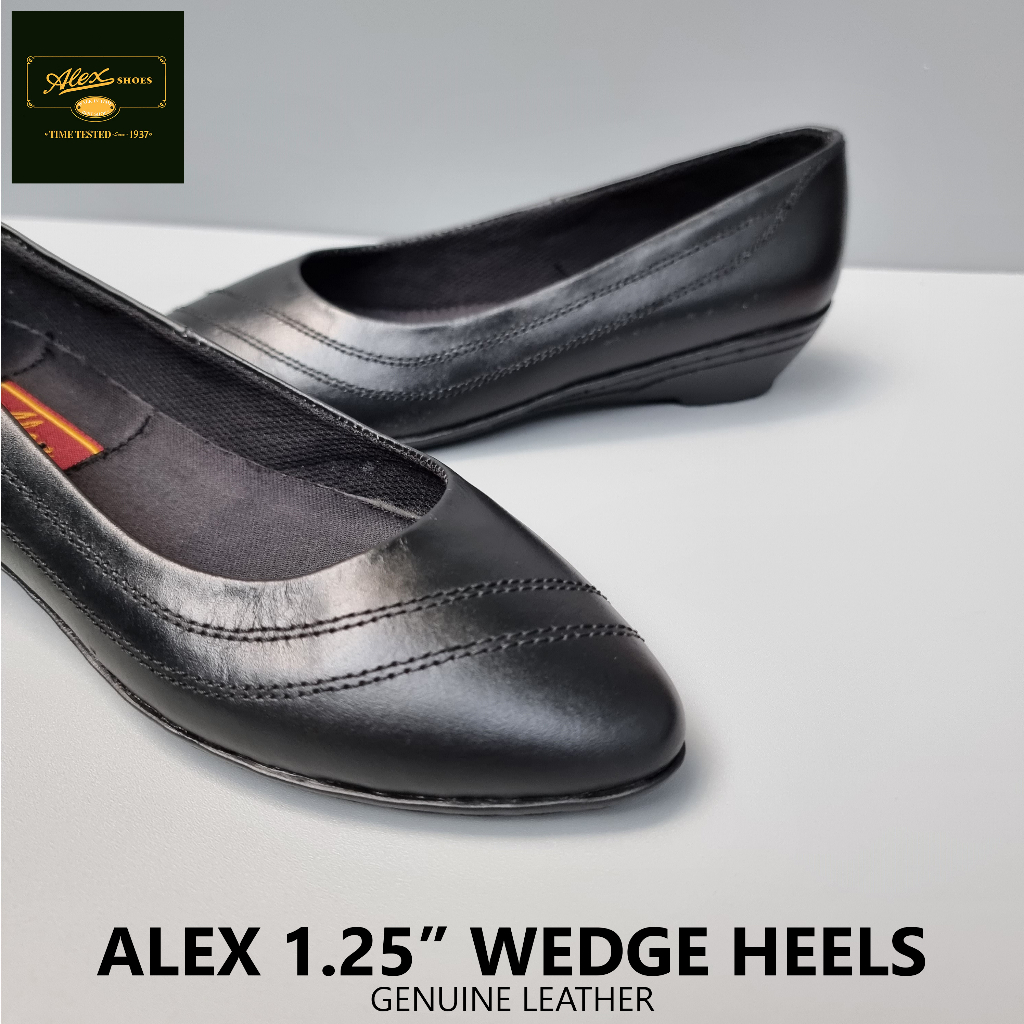 ALEX SHOES WOMEN'S GENUINE LEATHER BLACK WEDGE PUMPS FOR OFFICE OR ...