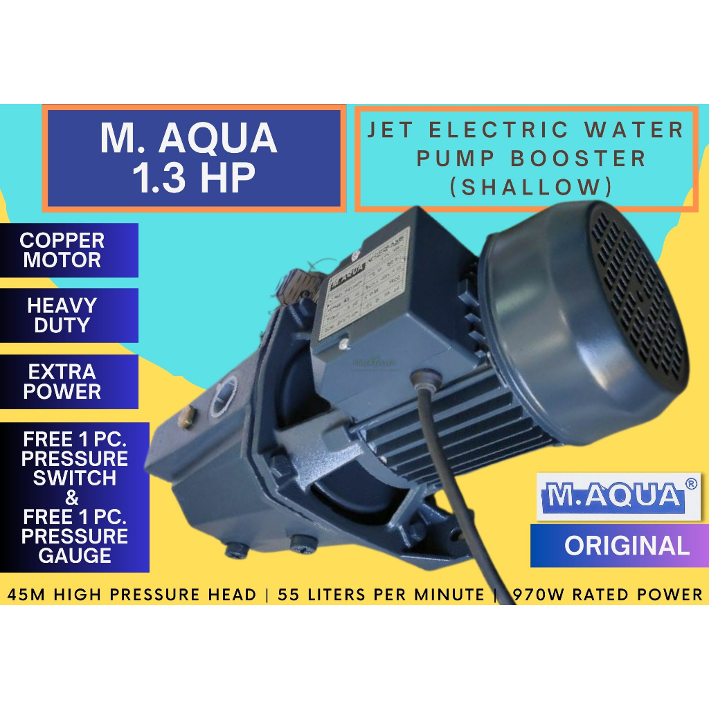 Jet Electric Water Pump Booster • M. Aqua • 1.3 HP • Shallow • Pressure ...