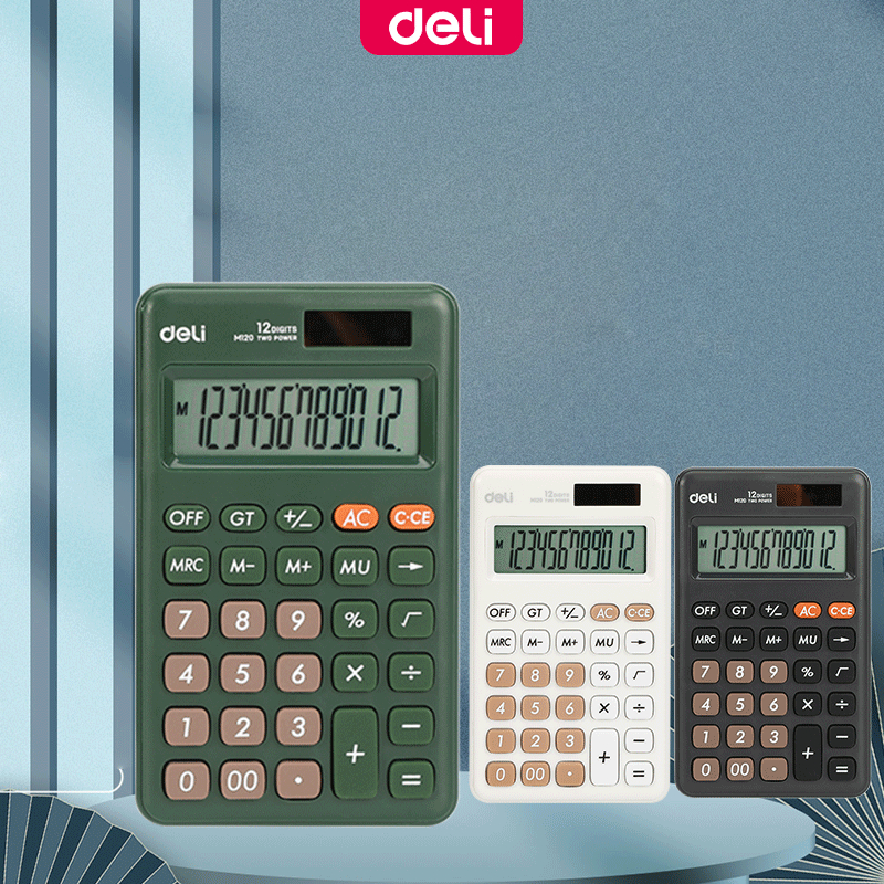 Deli 12-Digits Palm Calculator Mini Desktop Solar Electric Calculator ...