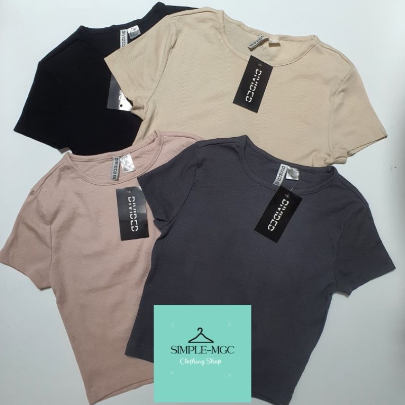 H&M DIVIDED Rib Soft Cotton Semi Crop Top | True to Size | Shopee ...
