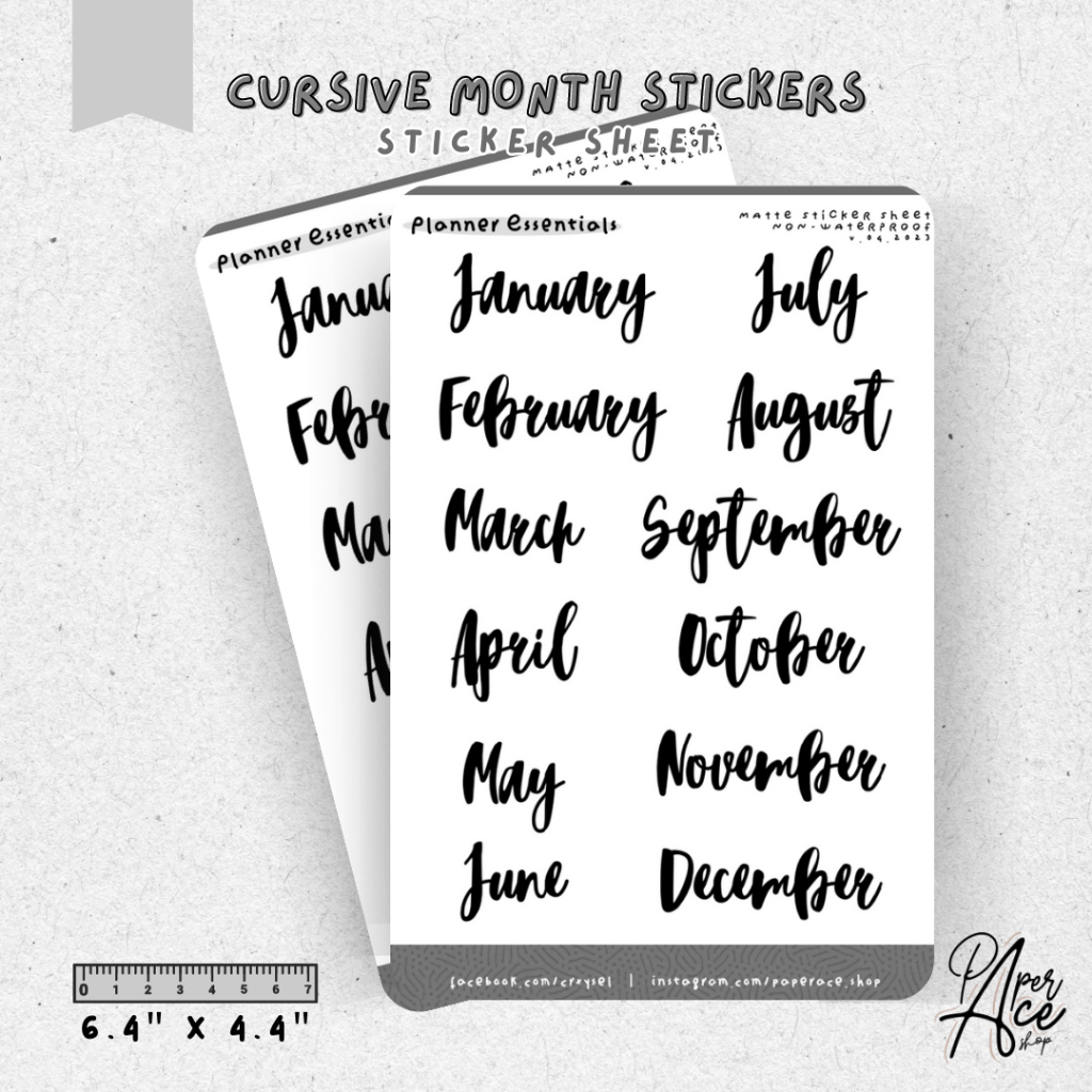Months | Cursive Months | PE005 | Planner Journal Scrapbook Stickers ...