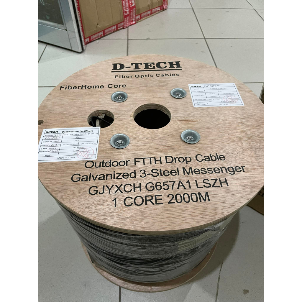 D-Tech FTTH Fiber Drop Cable 1Core 2KM G657A1 - with 3-Steel 1.2MM Messenger Wire Galvanized ...