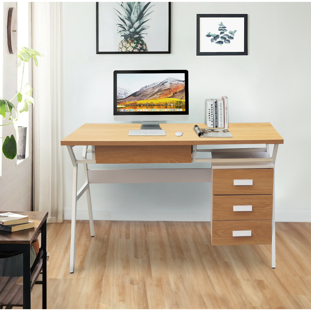 Hapihomes Lorie Wooden + Metal Office Table 120L x 60W x 75H cm ...
